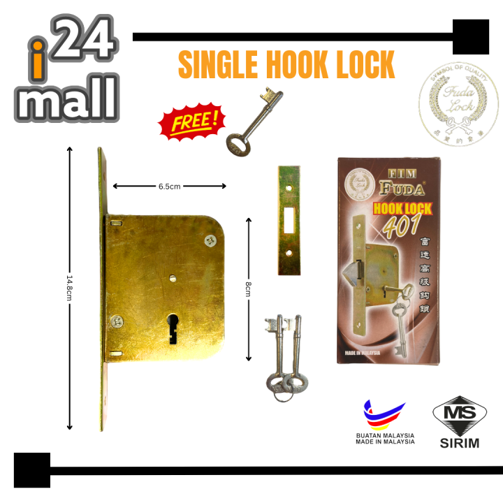 Fuda Single Hook Lock For Metal Door / Grill Door Lock Set / Hook Kunci ...
