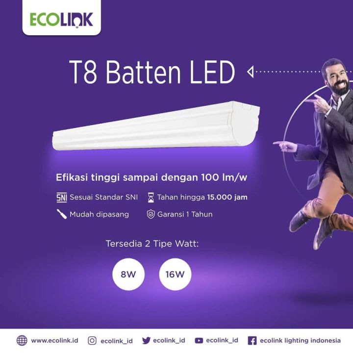 [Bisa COD] -LAMPU LED Ecolink Lampu T8 Batten Tabung Tube LED 8 watt ...