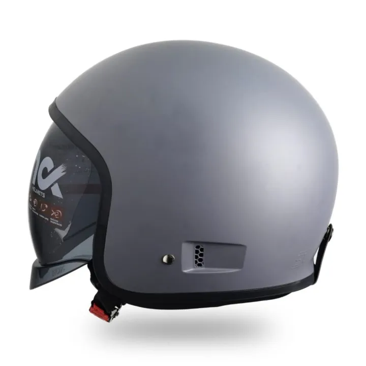 Helm NOX X1 Grey DOFT Original Helm Half Face Retro Iner VISOR MURAH ...
