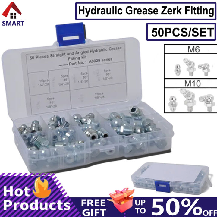 50pcs Hydraulic Grease Zerk Fitting Silver Steel M6 M8 M10 Male Thread ...