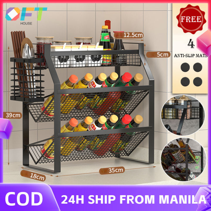 3 layers storage rack kitchen spice rack sauce jar condiment rack ...