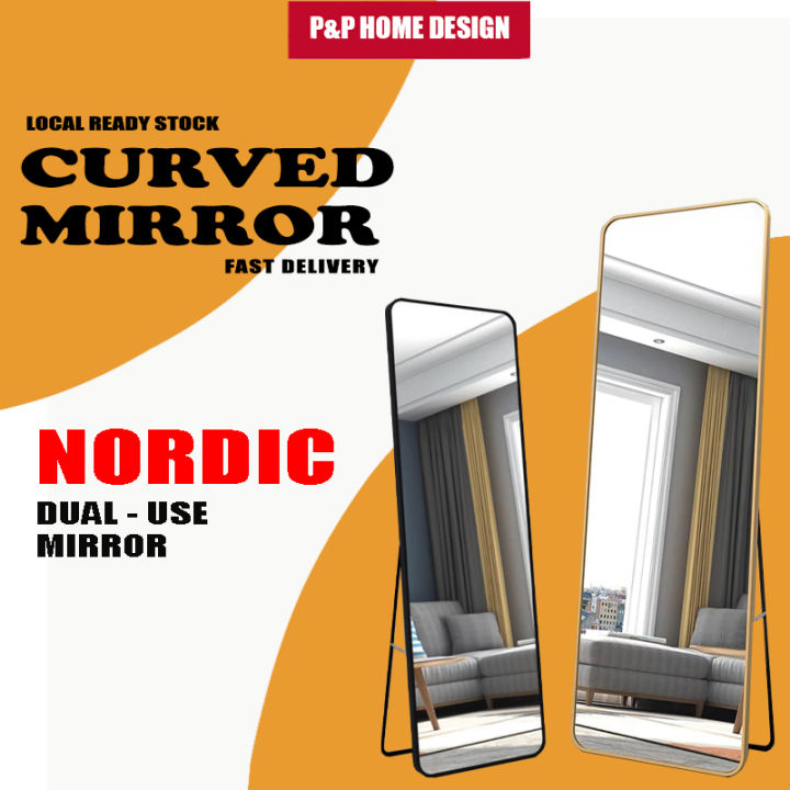Dressing Curved Stand Mirror Standing Cermin Tinggi Besar Modern Nordic ...