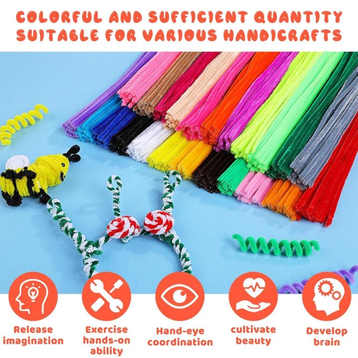 Protree 100PCS Fuzzy Wire Colored Chenille Wires Fluffy Sticks Stems ...