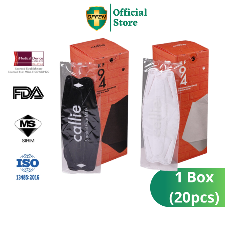 Callie BW KF94 Respirator Mask - Black [20 pcs] | Lazada