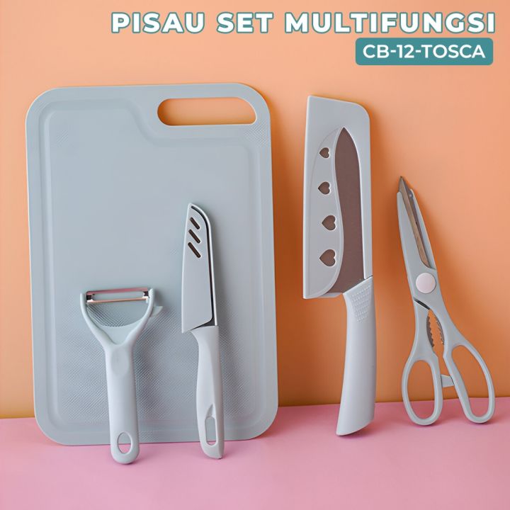 DTG ( WOW )Pisau Set Dapur Warna Pisau Set 5 In 1 Talenan Gunting Murah ...