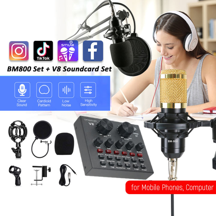 （BM800 Sound Card+V8 Microphone)V8 Live Sound Card Audio Set USB ...