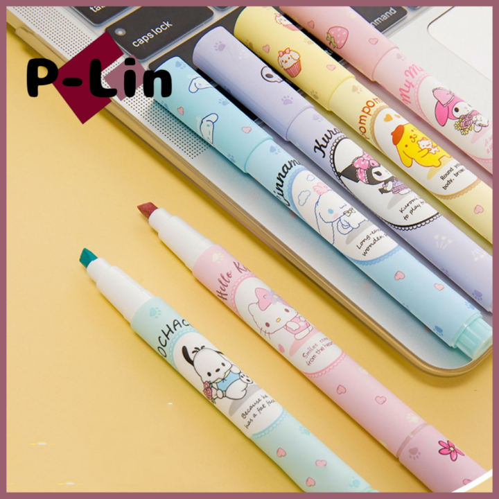 P-LIN Kuromi Cute Highlighter Pen Set 6Pcs Sanrio School Stationery ...