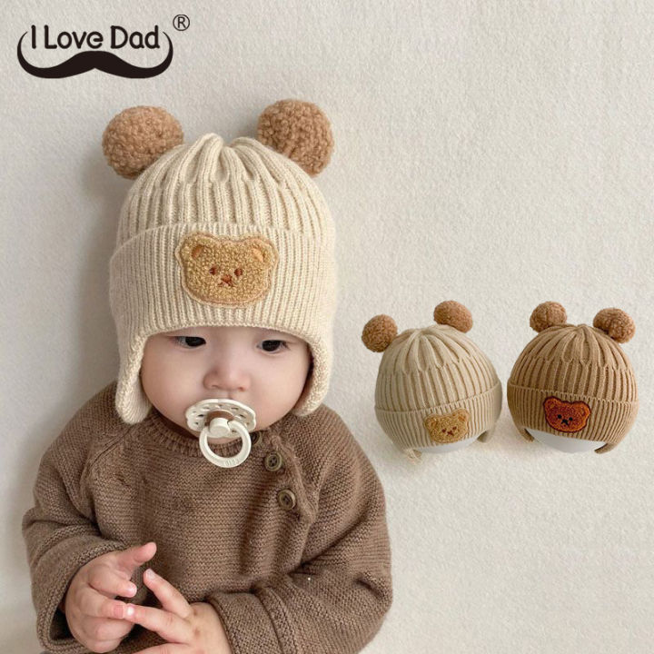 Korean Bear Baby Beanie Cap Autumn Winter Toddler Ear Protection Knitted Hat Cute Cartoon Warm ...