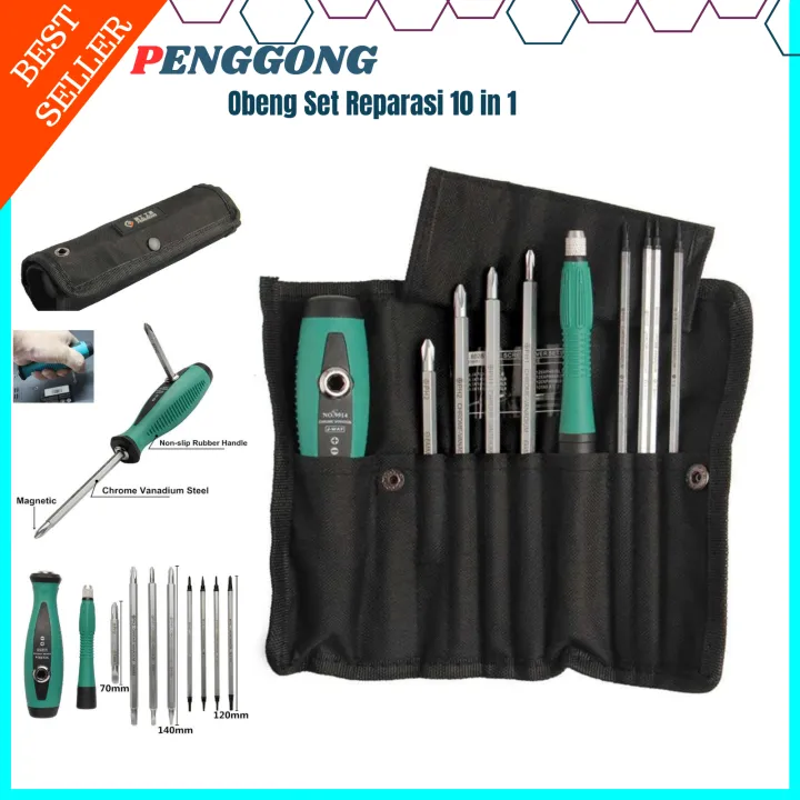 PENGGONG Obeng Set Reparasi 10 in 1 / Obeng set komplit lengkap plus ...
