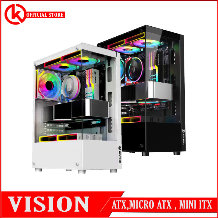 KEYTECH VISION full view ATX gaming case panoramic view single cchamber ...