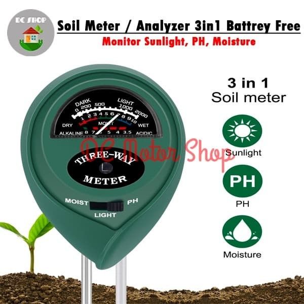 Soil Analyzer 3 in 1 Moisture PH Light Meter Tanah Tester Alat 3in1 ...