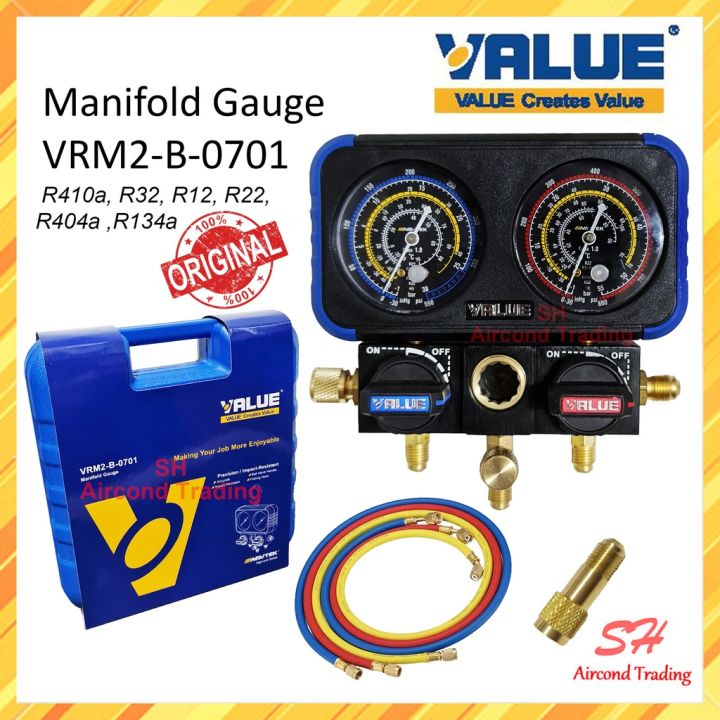 Value Manifold Gauge V2-B-0701 Gas Meter R22, R12, R404a, R134a, R410a ...