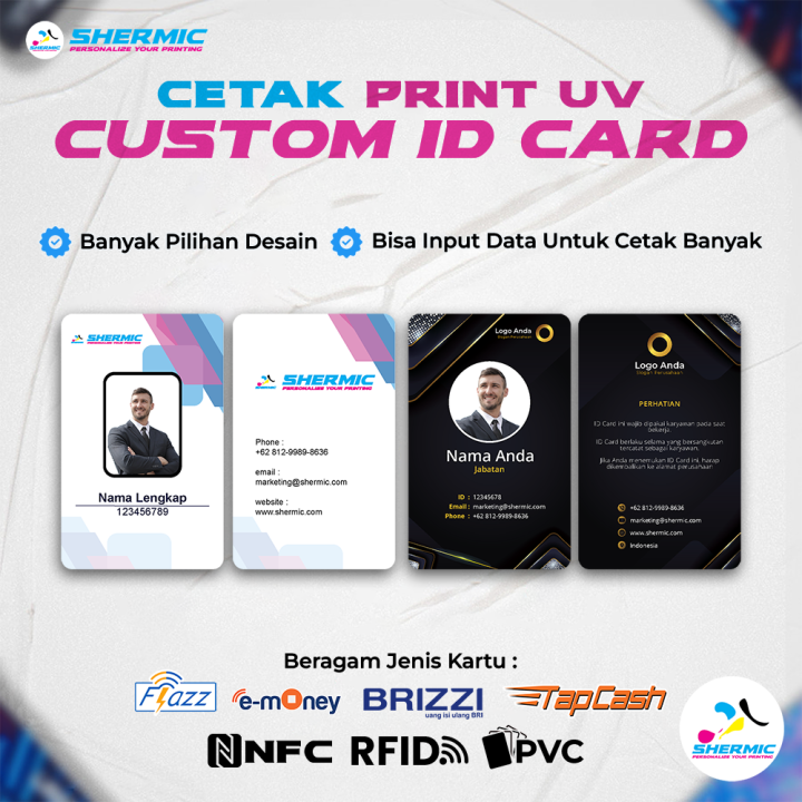 Cetak Custom Print UV ID Card PVC RFID Kartu Member Nametag Doff Matte ...