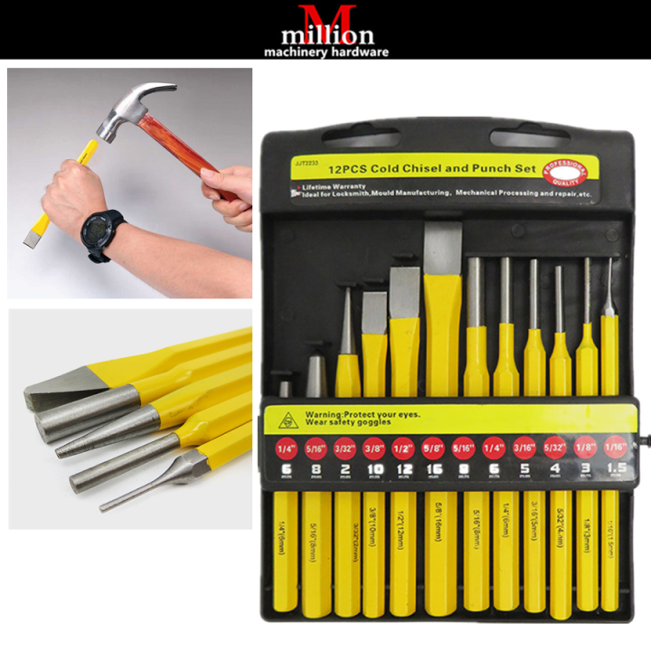 12pcs Cold Chisel And Punch Set Steel Punches Grinder Chisel Set Hole ...