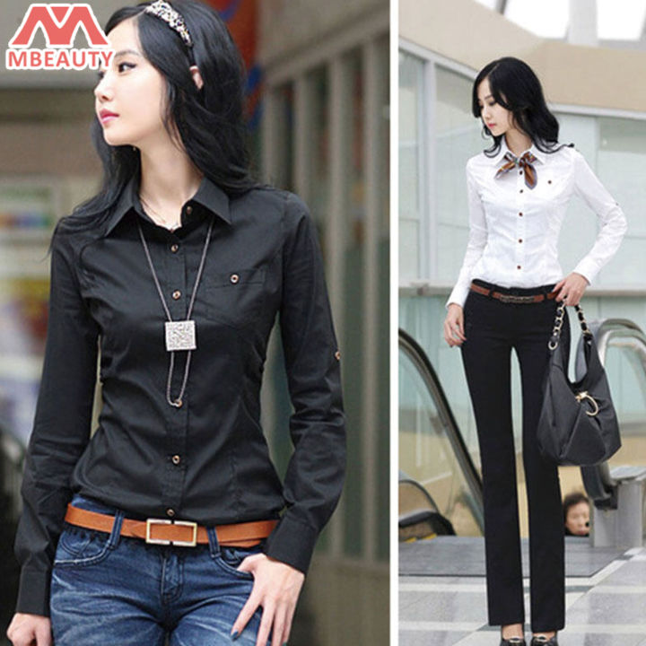 Mbeauty 2023 เสื้อสำหรับผู้หญิงใหม่เสื้อเชิ้ตสีขาวผู้หญิงแขนยาวฮันพัดลม ...