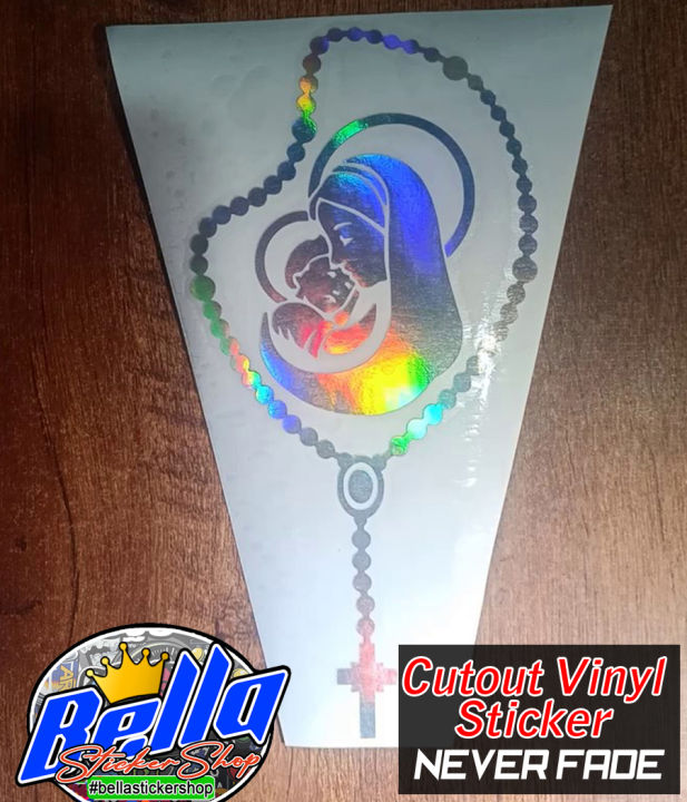 Holy Rosary Vinyl Cutout Sticker For Front Click, Aerox Visor and more ...