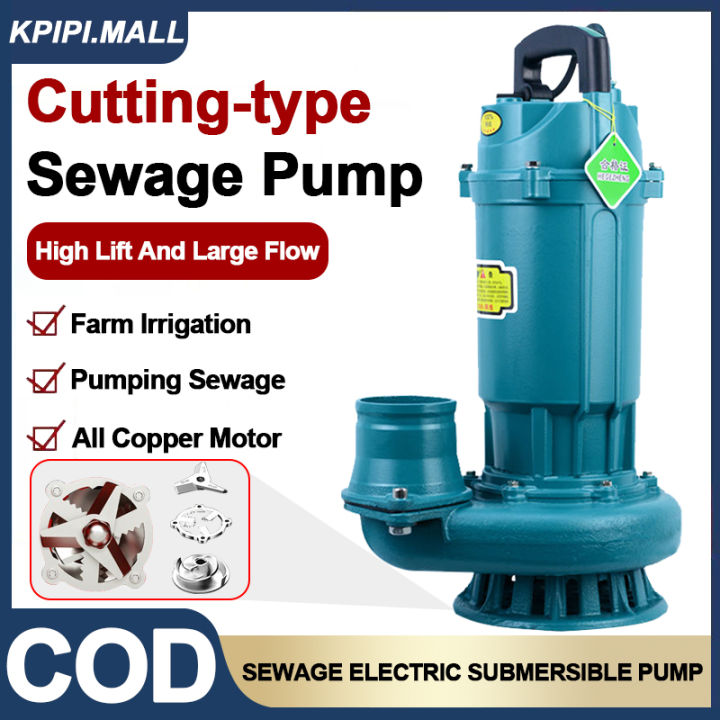 Sewage Submersible Pump Cutting Sewage Pump 1000W (2HP) High Lift Water ...