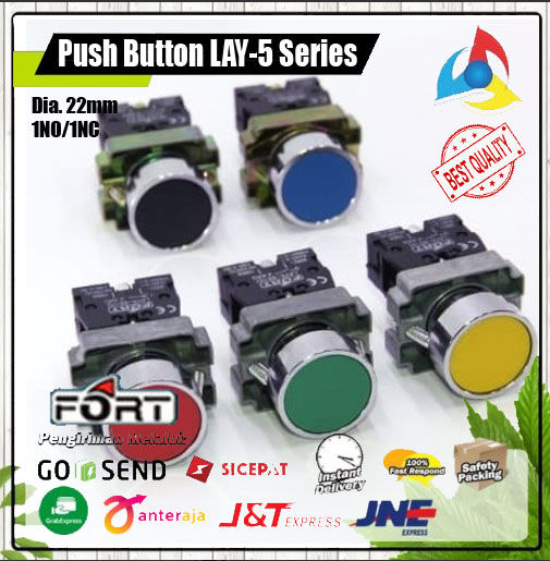 Push Button Lamp LAY-5 Series 22 MM Merah Kuning Hijau Biru Hitam FORT ...