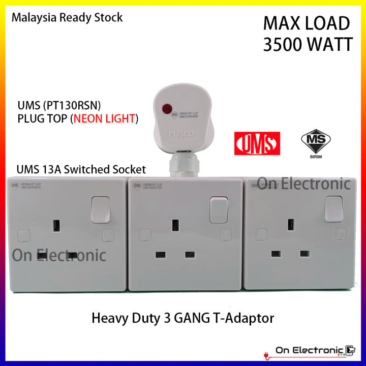 HEAVY DUTY 3 GANG T-Adaptor EXTENSION WALL SOCKET AND ADAPORT SIRIM ...