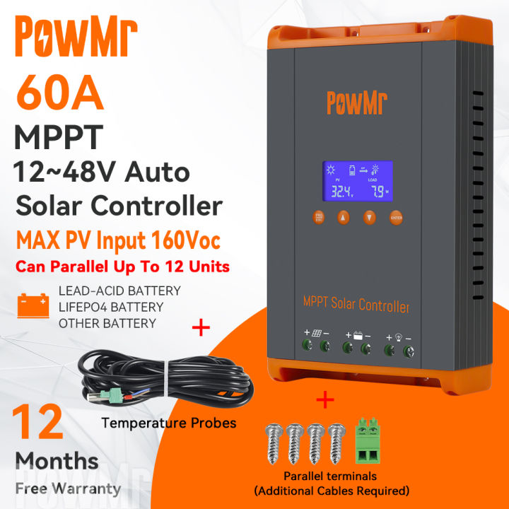 2024 New PowMr 100% Mppt 60A Solar Charge Controller 12v-48v Auto 160vdc lcd fan Support ...