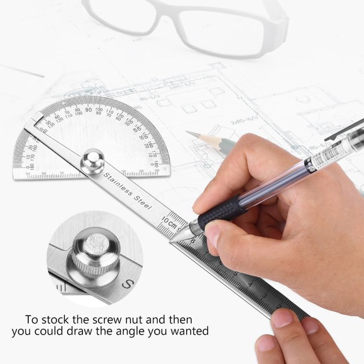 Protractor Arm Measuring Ruler Stainless Steel 0-180 Degree Angle ...
