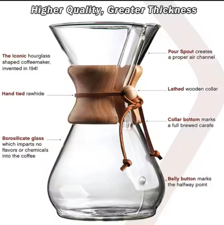 Chemex Coffee Hand Brewed Coffee Glass kettle 400ml/600ml/800ml Drip ...