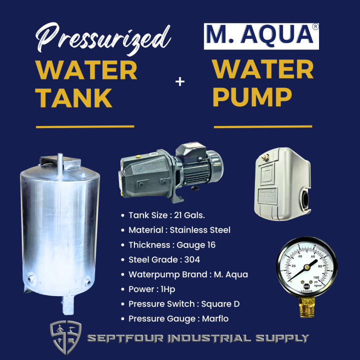 M. Aqua 1Hp JET Waterpump with 21 Gals. Stainless Steel Pressure Tank ...