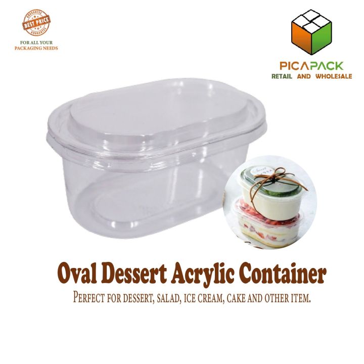 100pcs Clear Oval Dessert Acrylic Container with lid Food Grade Dessert ...