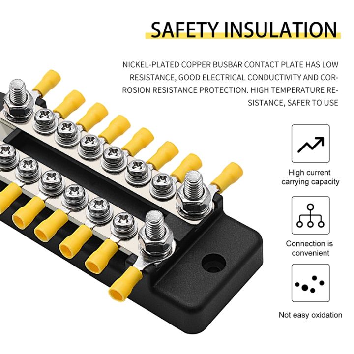 6 Way Dual Row Terminal 150A Bus Bar Block Ground Distribution with ...