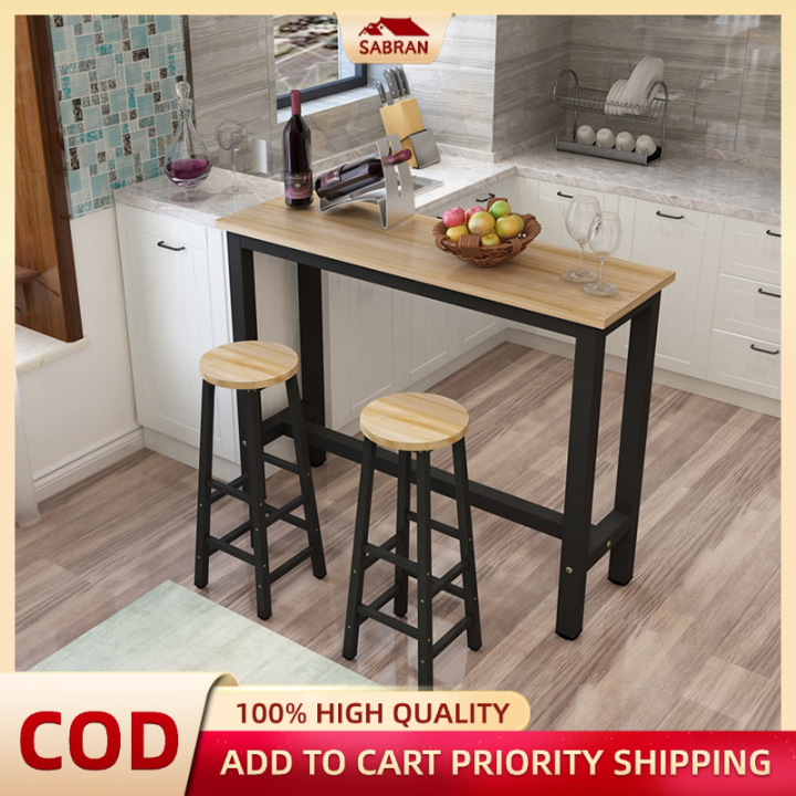 SABRAN 1 x Bar Table & 2 x High Bar Stool Dining Table Long Bar Table ...