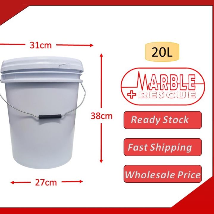 [NEW] 20L PP White Plastic Paint Pail Tub Container with Cover Lid Tong Plastik Cat Kosong ...
