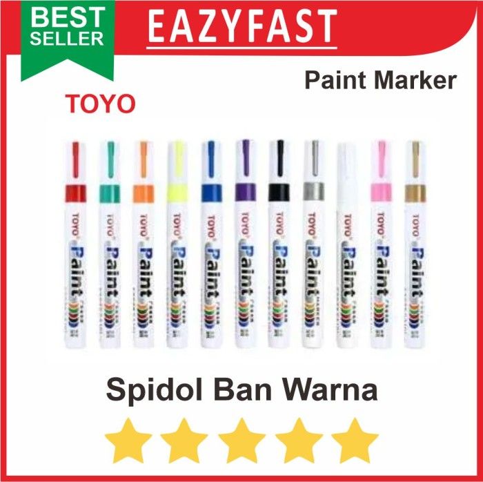 Spidol Ban Permanent Toyo Paint Marker Pen Putih Warna Warni QC Besi ...