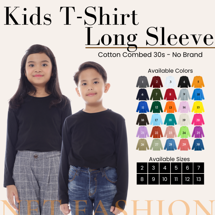 KAOS POLOS ANAK LENGAN PANJANG COTTON COMBED 30S BAJU KAOS KIDS UMUR 2 ...