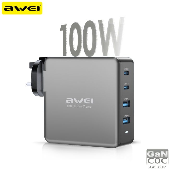 Awei PD48 100W GaN PD Fast Travel Charger Quick Charge with UK/EU/US ...