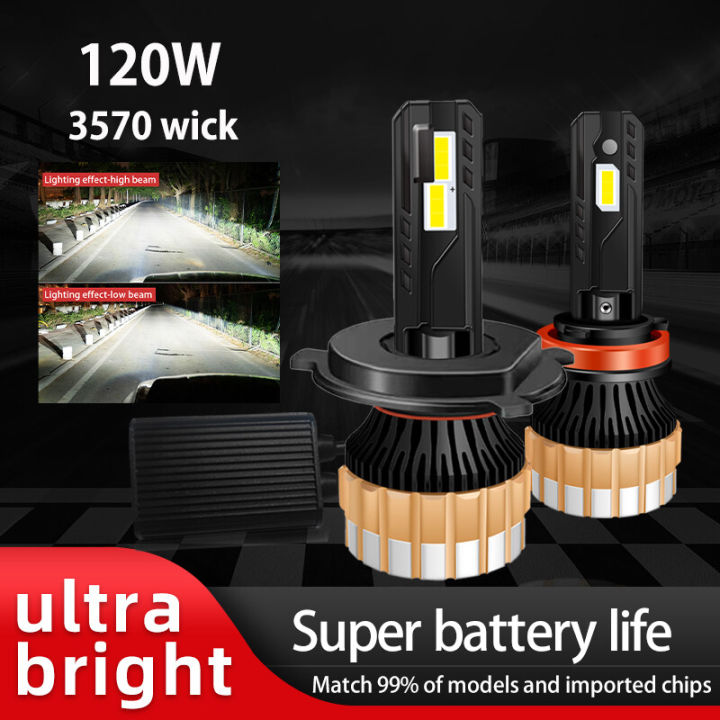หลอดไฟ LED สว่างพิเศษ H4ไฟหน้า120W 20000LM H7 H1 H8 H11 9005 HB3 9006 HB4 Canbus 6500K ไฟตัดหมอก ...