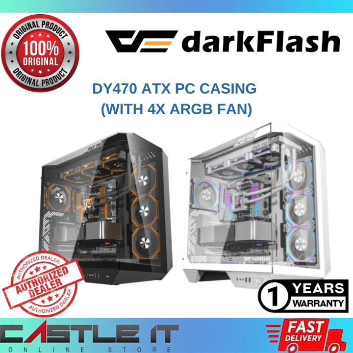 DarkFlash DY470 ATX PC Case Casing Chassis Dual Chamer Tempered Glass ...