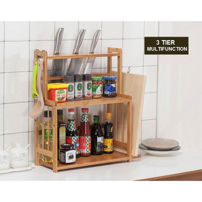 Multi Purpose Bamboo Kitchen Seasoning Rack Shelf Organizer Sauce ...