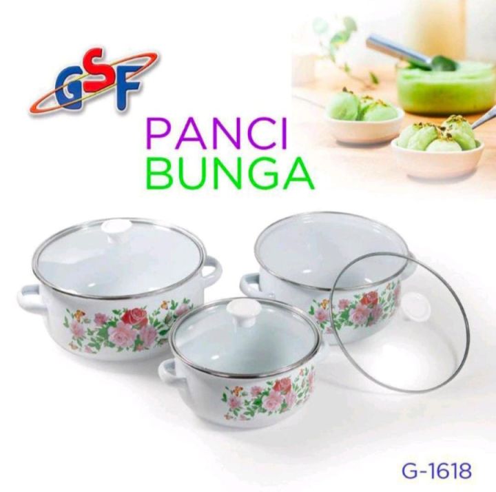 GSF Panci Bunga Set Enamel 3 Susun Tutup Kaca GSF-1618 SERBAGUNA ...
