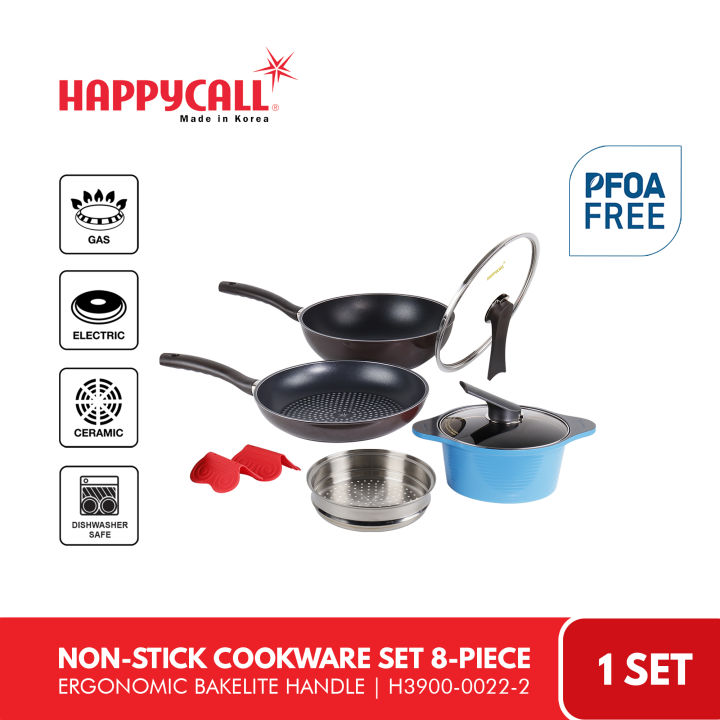 Happycall 8pcs Cookware Set (28cm Frying Pan, 28cm Wok Pan, 22cm ...