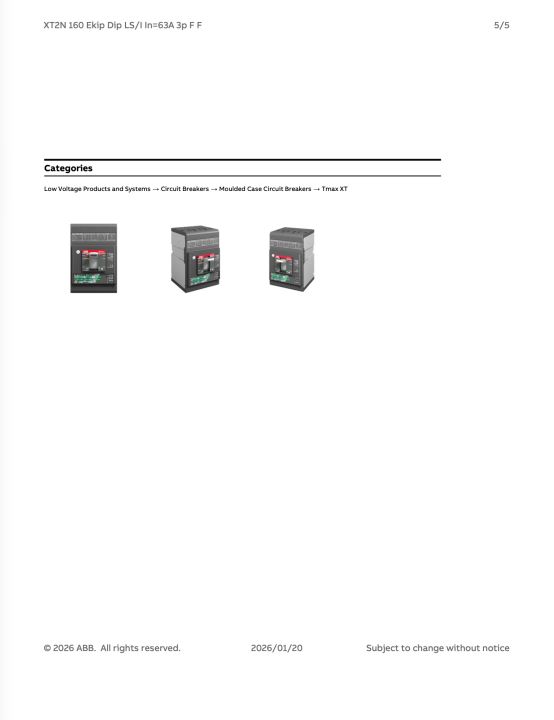 ABB เบรกเกอร์ XT2N XT2S XT2H Ekip Dip LS/I LSI LSIG 63-160A 3P MCCB ...