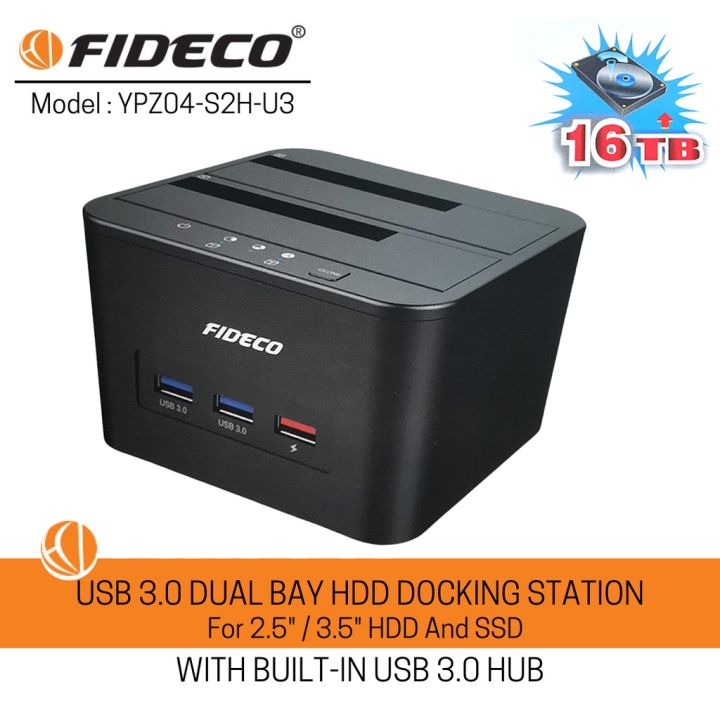 Fideco USB3.0 to SATA Dual Bay Hard Drive Docking Station with 3-port ...