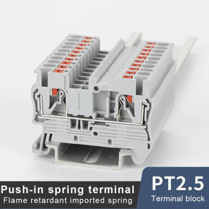 Potey 10Pcs Din Rail Terminal Blocks PT-2.5 Push In Spring Screwless ...