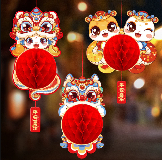 🔥CNY 2025ตรุษจีนโคมไฟรังผึ้งสีแดงโชคดีอวยพรโคมไฟกระดาษเทศกาลฤดูใบไม้ผลิ ...