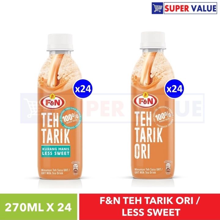 F&N Teh Tarik Ori & Less Sweet - 240ml/270ml x 24 Pack, Authentic Asian Milk Tea, Ready-To-Drink ...