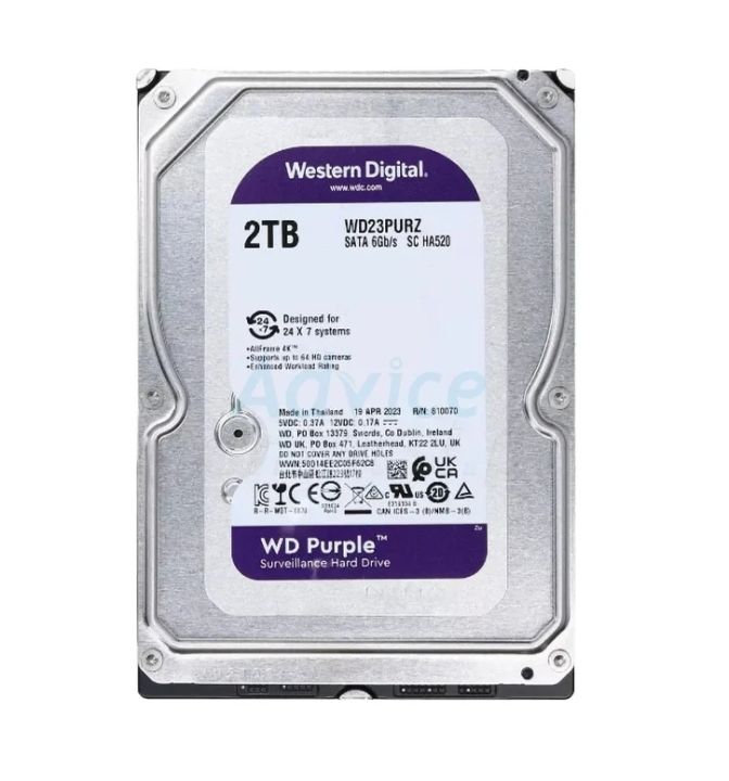 2 TB HDD CCTV WD PURPLE (5400RPM, 256MB, SATA-3, WD23PURZ) | Lazada.co.th