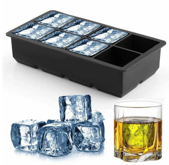 Black 8 Big Cube Large Silicone Ice Square Tray Mold Mould for Chilled ...