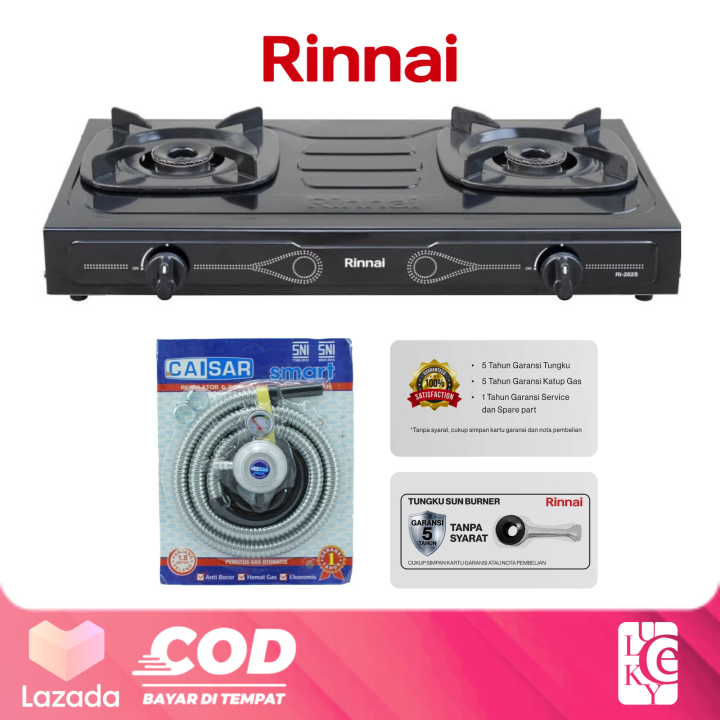 RINNAI RI-202S Kompor Gas 2 Tungku Plus Selang Regulator Api Biru ...