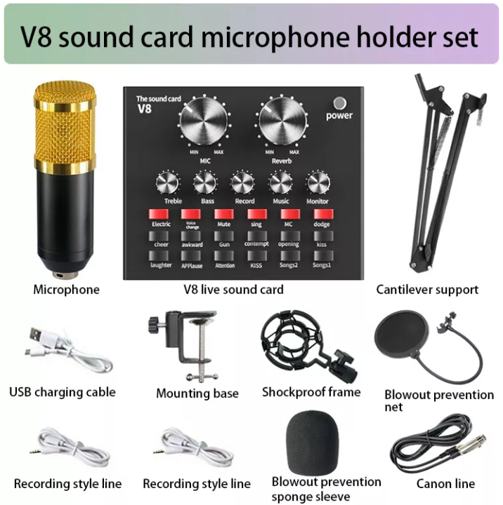 COD NEW!! V8 Sound Card Audio Mixer With Podcast Microphone Mic For ...