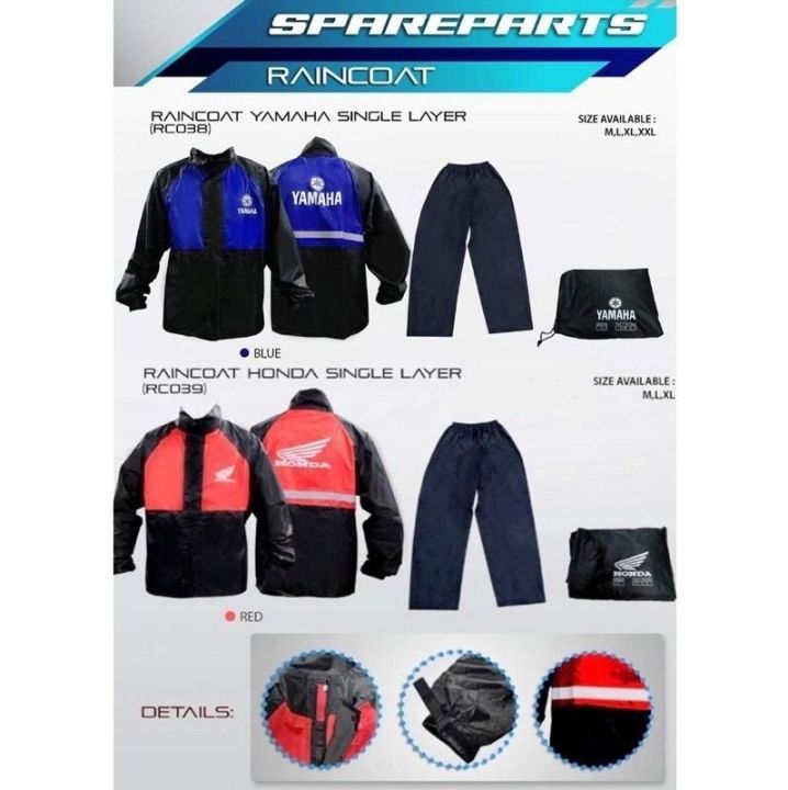 Yamaha (Blue) / Honda (Red) Single Layer Raincoat with Pants / Baju ...