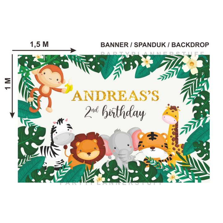 Banner backdrop spanduk ulang tahun anak tema zoo animal wild party ...